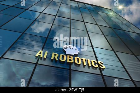 AI robotics glass building concept. Artificial intelligence machine ...