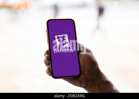 Dhaka, Bangladesh- 11 Aug 2024: DataDog logo is displayed on smartphone ...