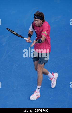 Doha, Qatar, 20/02/2025, Andrey Rublev of Russia during the 2025 Qatar ExxonMobil Open, ATP 500 ...