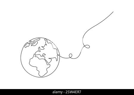 Continuous Earth line drawing symbol. World map one line art. Earth ...