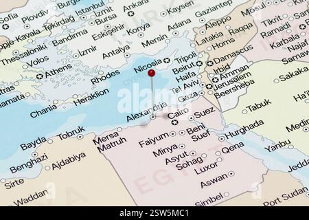 red pin needle into Alexandria city of Egypt political map Stock Photo ...