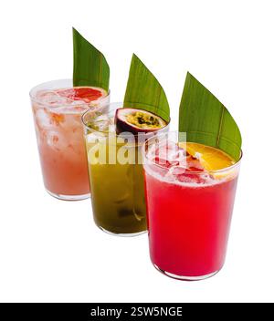 Trio of tropical cocktails with exotic garnishes Stock Photo - Alamy
