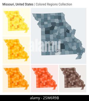 Missouri, United States. Map collection. State shape. Colored counties ...