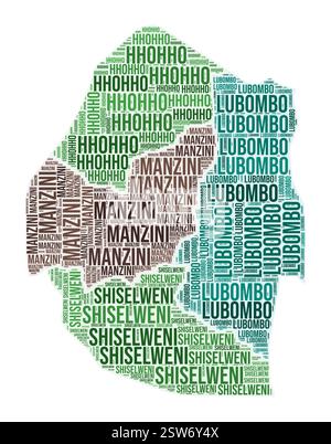 Eswatini Word Cloud. Country shape with region division. Eswatini ...