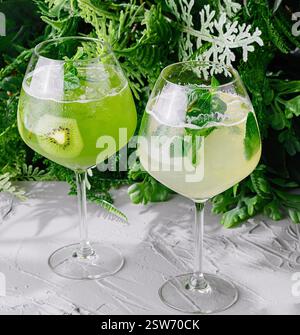 Fresh summer cocktails or mocktails, cold drinks with lavender and ...