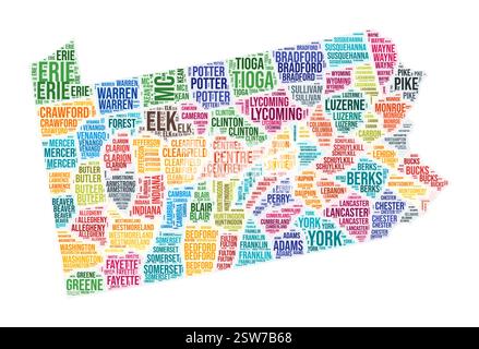 Pennsylvania shape. State word cloud with county division. Pennsylvania ...