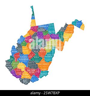West Virginia counties map word cloud. West Virginia region names ...