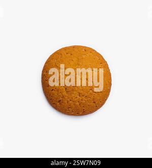 Top view of a single ginger snap cookie isolated on a crisp white ...