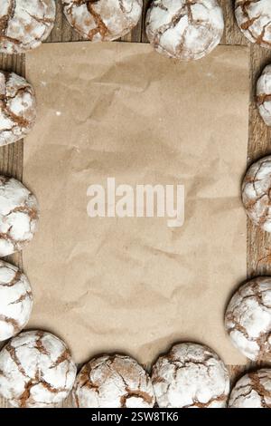 Crumpled brown blank paper surounded by rustic homemade cookies, recipe ...