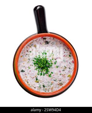 Okroshka, Russian cold soup on a wooden background Stock Photo - Alamy