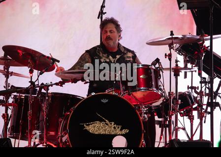 Drummer Tony Palermo from Papa Roach performs live at M&S Bank Arena ...