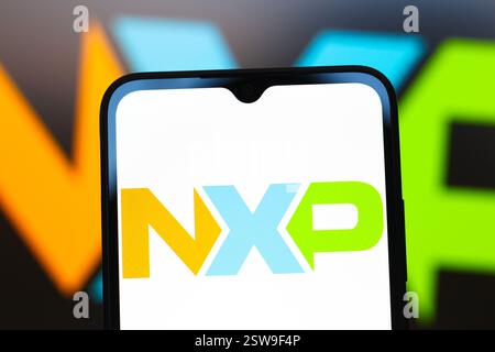 In this photo illustration, the NXP Semiconductors N.V. (NXP) logo is ...