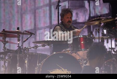 Drummer Tony Palermo from Papa Roach performs live at M&S Bank Arena ...