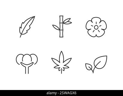 Synthetic and natural fibers. Set of fabric types icons Stock Vector ...