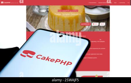 Dhaka, Bangladesh- 11 Nov 2024: CakePHP logo is displayed on smartphone. CakePHP is an open ...