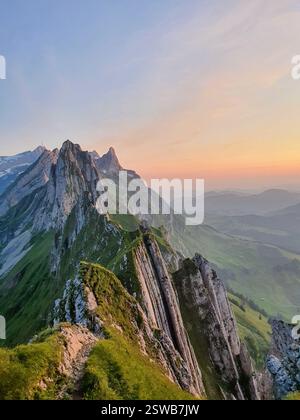 breathtaking sunset in the Alps of appenzell switzerland Stock Photo ...