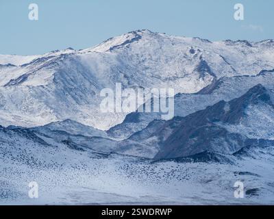 Mountains with snow, soft tones. Severe mountains peaks covered by snow ...