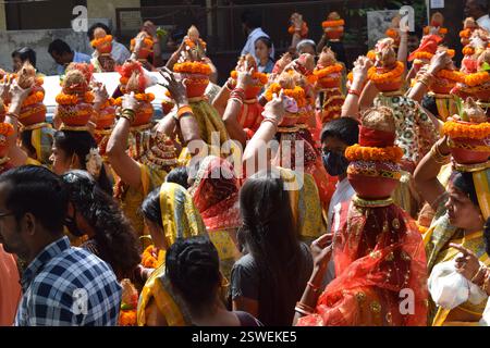 New Delhi, India July 25 2024 - Women with Kalash on head during ...