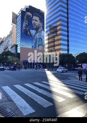 Giant photograph of Lionel Messi in winning pose, advertising for YPF ...