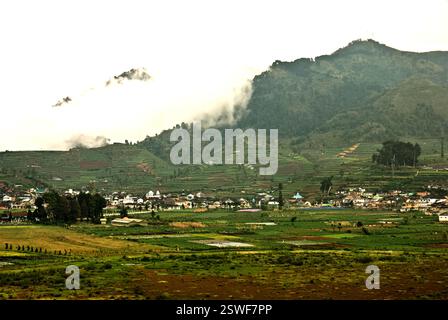 Landscape of highland villages on Dieng Plateau in Central Java ...