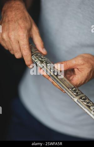 Silver blade scabbard, handmade, the process of creation Stock Photo ...