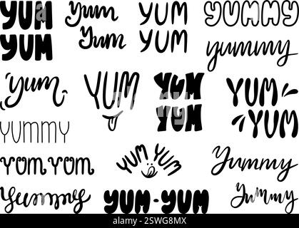 Yummy word inscription Vector lettering with tongue lick Hand-drawn ...