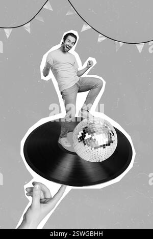 Photo placard retro discotheque invitation discoball party collage ...