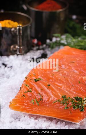 Salted salmon fillet with spices Stock Photo - Alamy