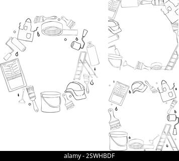 Painter tools circle round square frame set. Graphic line ink Vector ...