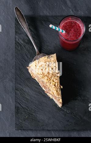 Piece Of Layered Homemade Honey Cake on the white table Vertical Photo ...