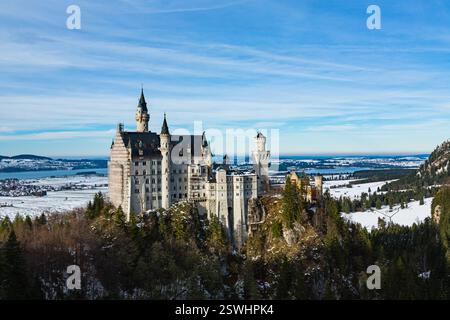 Neuschwanstein Castle seen from the Marien Bridge over the Perath Gorge ...