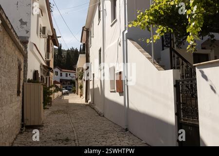 Omodos small mountain town in Cyprus, old houses and narrow street ...