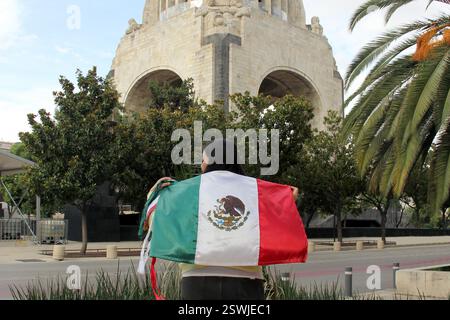 Latina adult woman shows the flag of Mexico with pride to celebrate the ...