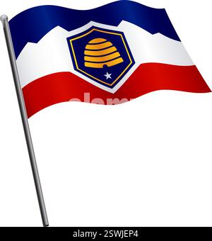 accurate correct new utah ut state flag flying waving flowing vector ...