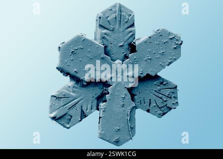 Hexagonal snow crystal with broad branches, composed of 2 offset 3 ...