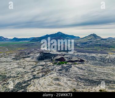 Aerial view of Berserkjahraun lava field in Snæfellsnes Peninsula, West ...