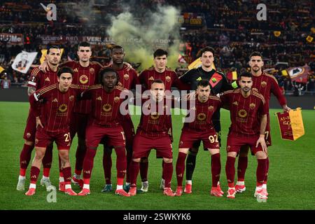 A.S. Roma players are posing for a team photo during in the 27th day of ...