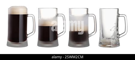 Drinking beer process. From full to empty glass on white background ...