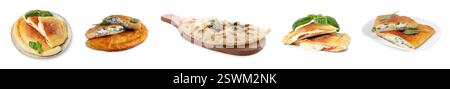 Different delicious calzones isolated on white, set Stock Photo - Alamy