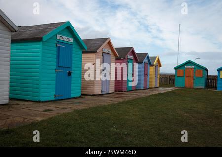 Amble Beach Huts, Northumberland Stock Photo - Alamy
