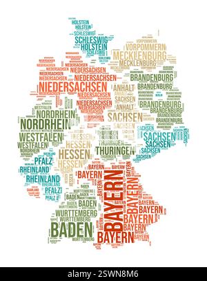 Germany region word cloud. Country shape design. Germany colored ...