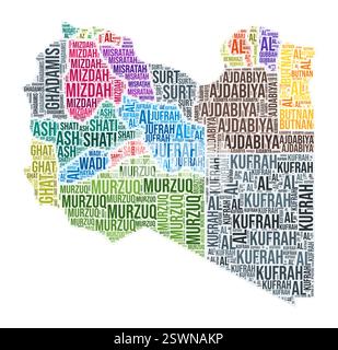 Libya Word Cloud. Country shape with region division. Libya typography ...