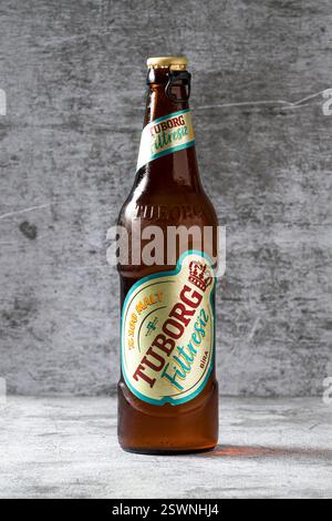 Antalya, Turkey - November 7, 2023: Front view of Tuborg beer bottle on ...