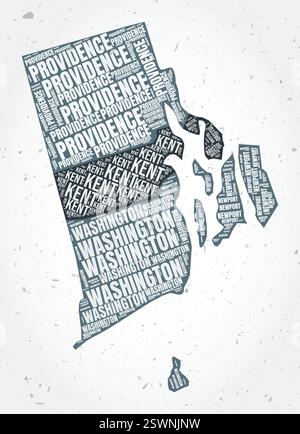 Rhode Island counties map word cloud. Rhode Island region names. Black ...