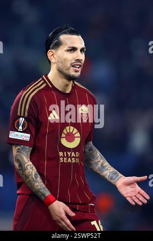 Leandro Paredes of AS Roma gestures during the Serie A Enilive match ...