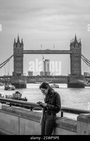 London's historic, iconic Tower Bridge, raised hydraulically. Spanning ...