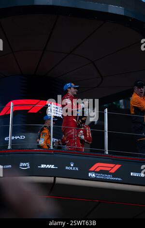 Ferrari driver Charles Leclerc of Monaco celebrates after he won the ...