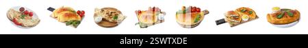 Different delicious calzones isolated on white, set Stock Photo - Alamy
