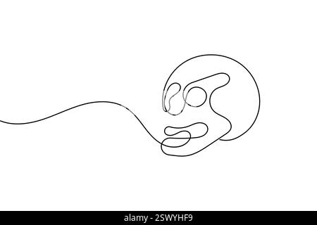 Human skull continuous one line drawing and and minimalist style ...