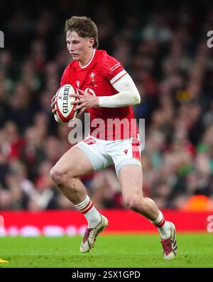 Wales' Ellis Mee during the Guinness Men's Six Nations match at the Principality Stadium ...